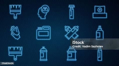 라인 마커 펜 페인트 구 아슈 항아리 염료 고무 장갑 브러시 스프레이 캔 및 스프레이 노즐 캡 아이콘을 설정합니다 벡터 공예에