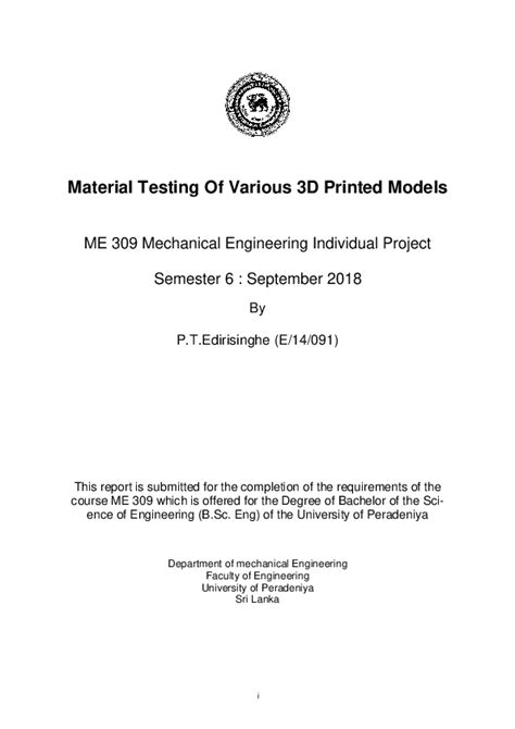 Pdf Material Testing Of Various 3d Printed Models