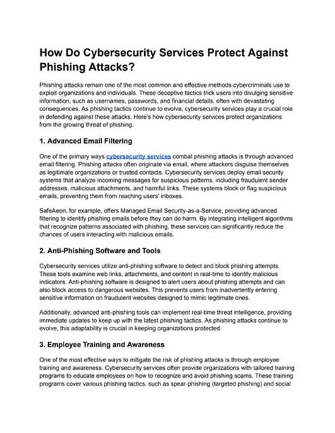 How Do Cybersecurity Services Protect Against Phishing Attacks Pdf
