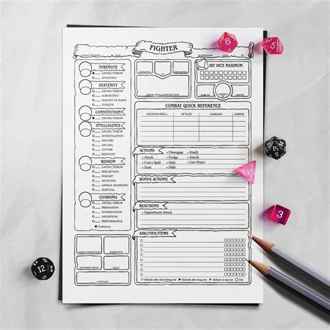 Fighter Character Sheet Dandd 5e Etsy Ireland
