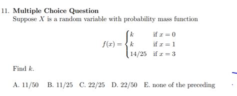 Solved 11 Multiple Choice Question Suppose X Is A Random Chegg Com