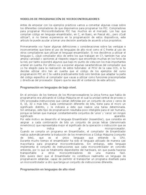 Modelos De Programacion De Microcontroladores Pdf Lenguaje