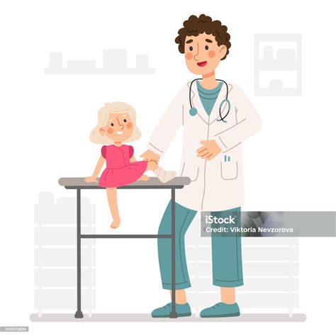 외상 의사의 사무실에서 다리가 부러진 아이 부러진 다리에 석고를 던지는 사람 건강 의학 및 외상학 플랫 벡터 일러스트 레이 션 건강 진단에 대한 스톡 벡터 아트 및 기타