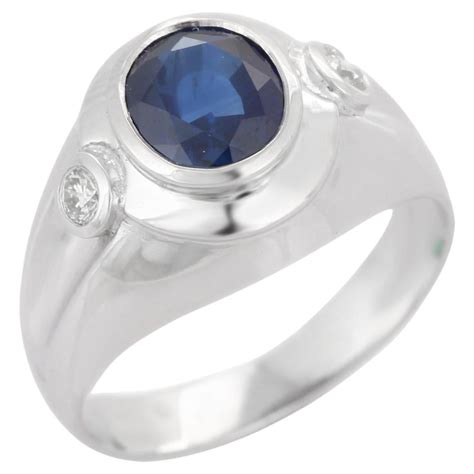 Antique Diamond Blue Sapphire White Gold Mens Ring For Sale At 1stdibs