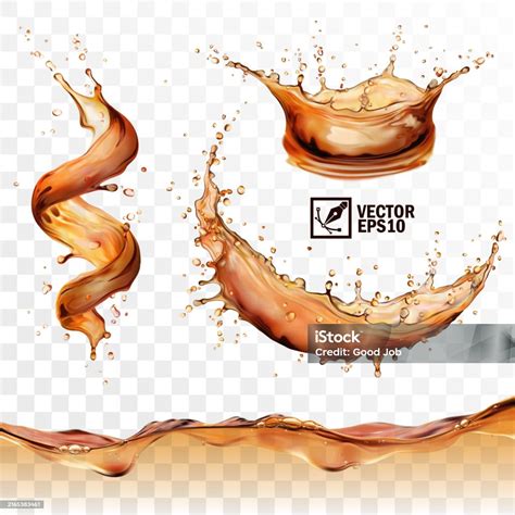 현실적인 투명 고립 된 벡터 세트 물방울과 함께 나선형 왕관과 원의 형태로 떨어지는 액체의 스플래시 거품과 파도 콜라에 대한 스톡 벡터 아트 및 기타 이미지 Istock