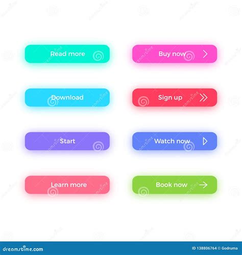 Call To Action Web Buttons With Shadows Set Bright Color Design For Web Page Stock Vector