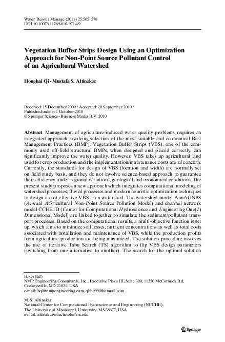 Pdf Vegetation Buffer Strips Design Using An Optimization Approach For Nonpoint Source