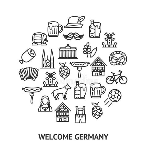 Germany Sign Round Design Template Thin Line Icon Banner Vector Stock Vector Illustration Of