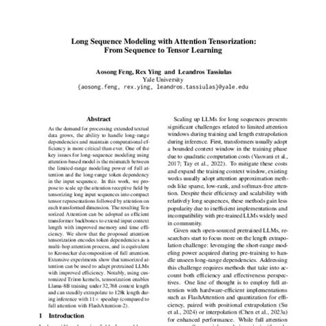 Long Sequence Modeling With Attention Tensorization From Sequence To Tensor Learning Acl