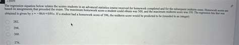[answered] 1 point the regression equation below relates the scores