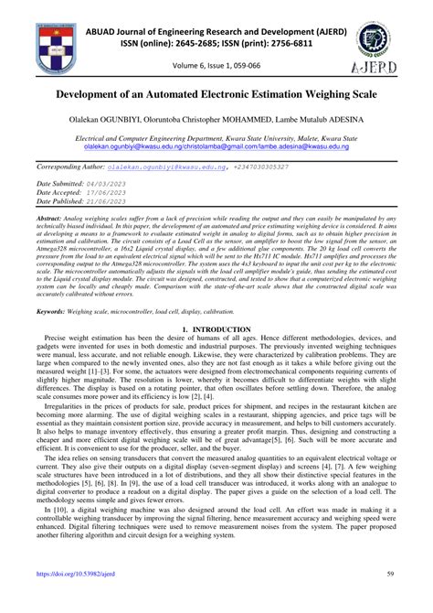 Pdf Development Of An Automated Estimating Electronic Weighing Scale