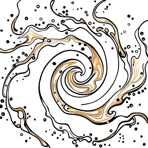 Abstract Swirling Pattern With Black Dots And Gold Lines On White Background Premium Ai