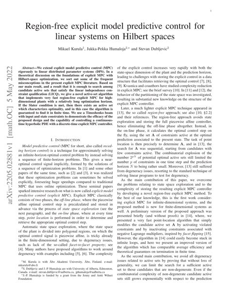 PDF Region Free Explicit Model Predictive Control For Linear Systems On Hilbert Spaces