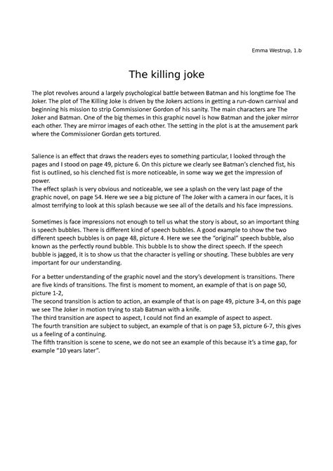 The Killing Joke Assignment Emma Westrup 1 The Killing Joke The Plot Revolves Around A