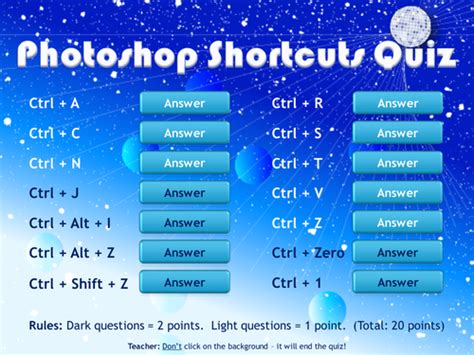 Photoshop Keyboard Shortcuts Quiz Starter Activity Copy Paste Transform Select Layers