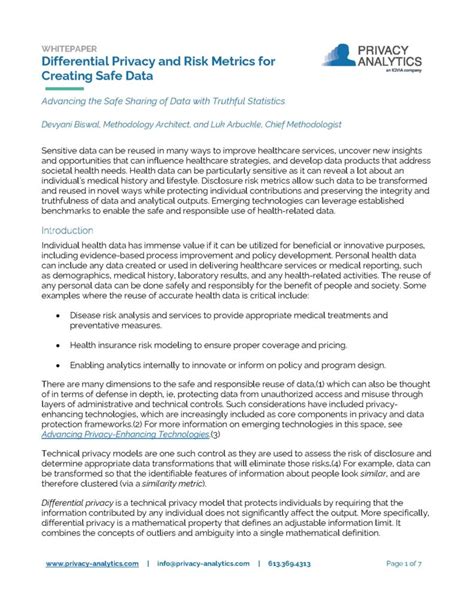 privacy analytics differential privacy and risk metrics for creating