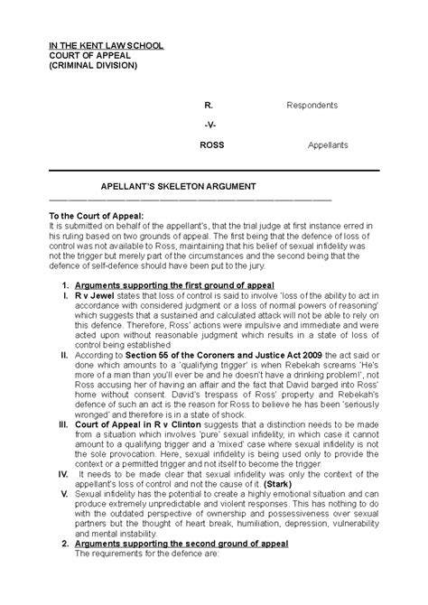 Appellant Skeleton Argument In The Kent Law School Court Of Appeal Criminal Division R