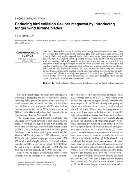 Pdf Reducing Bird Collision Risk Per Megawatt By Introducing Longer Wind Turbine Blades