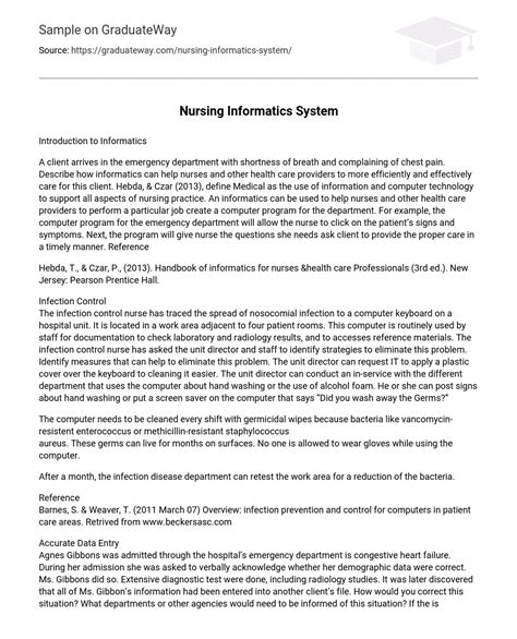 ⇉nursing Informatics System Essay Example Graduateway