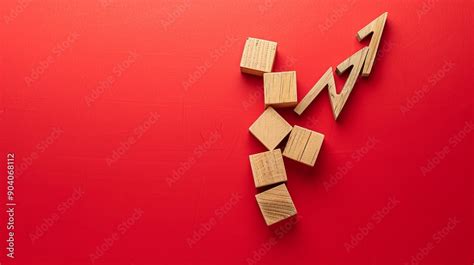 Data Visualization With Wooden Blocks And Red Background Wooden Blocks Infographic Downward