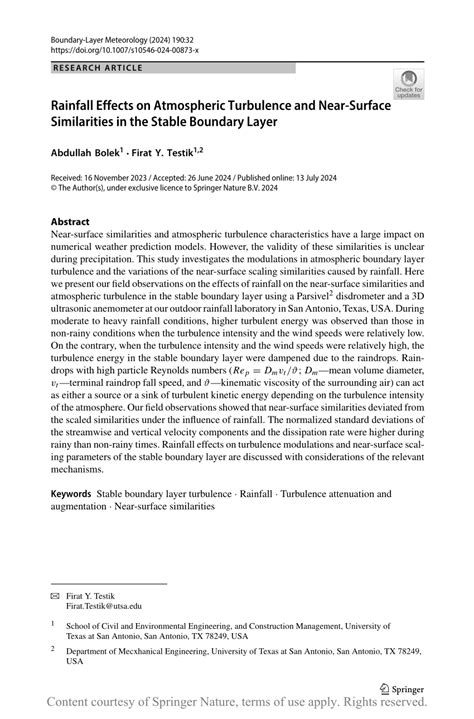 Rainfall Effects On Atmospheric Turbulence And Near Surface
