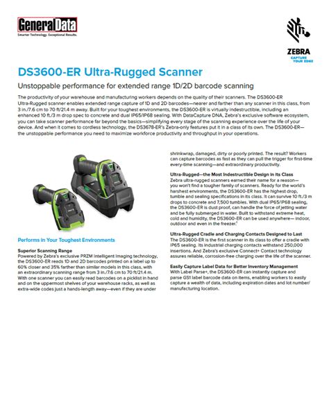 Zebra 3600 Er For Extended Range Product Brochure General Data