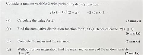 Solved Consider A Random Variable X With Probability Density Chegg