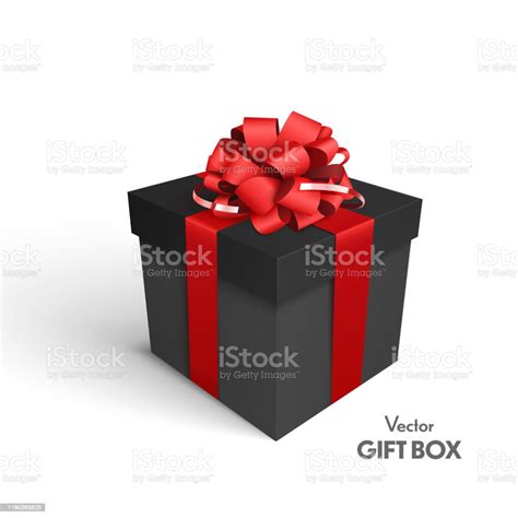 빨간 리본과 활 선물 상자 벡터 3d 일러스트레이션 검은색에 대한 스톡 벡터 아트 및 기타 이미지 검은색 공단 공휴일 Istock
