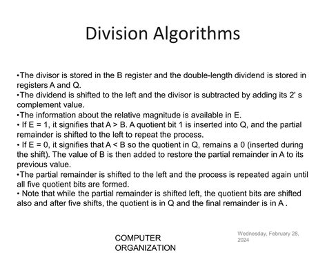 computer organization algorithms like addition and subtraction and