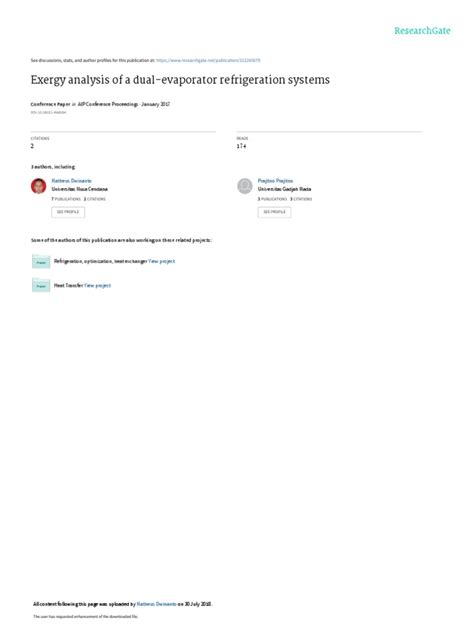 Exergy Analysis Of A Dual Evaporator Refrigeration Pdf Exergy