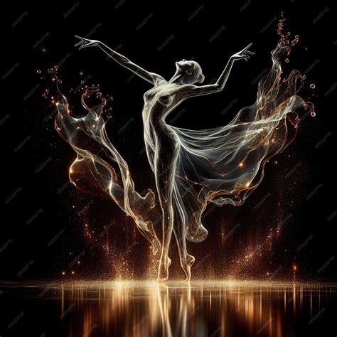 Dancing Woman Made Out Of Translucent Water Black Background Premium