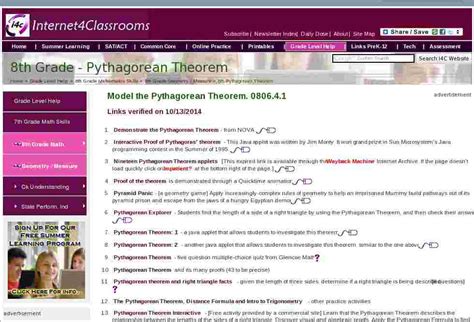 Pythagorean Theorem Geometry Measure Eighth Th Grade Math At I C