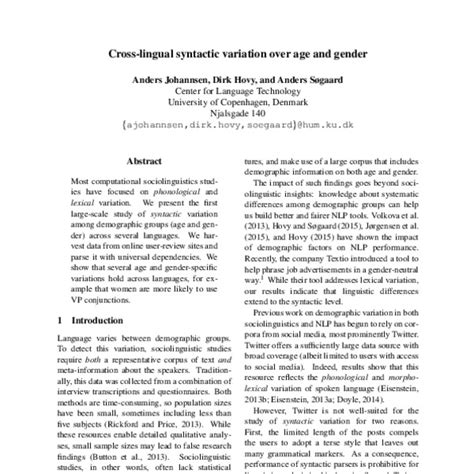 Cross Lingual Syntactic Variation Over Age And Gender Acl Anthology
