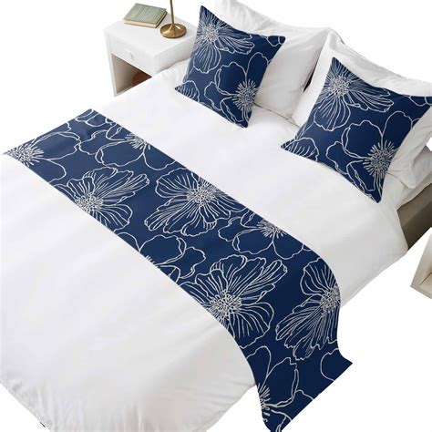 Bed Runner For Queen Size Bed Blue Flowers Decorative Beds Runners And