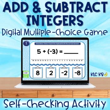 Add Subtract Integers Practice Self Checking Game Integer Operations