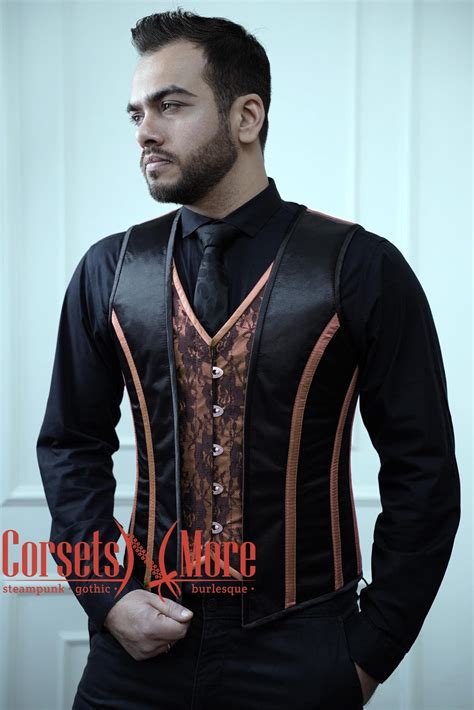 Royal Satin Brown And Black Authentic Steel Boned Men Corset Vest Etsy