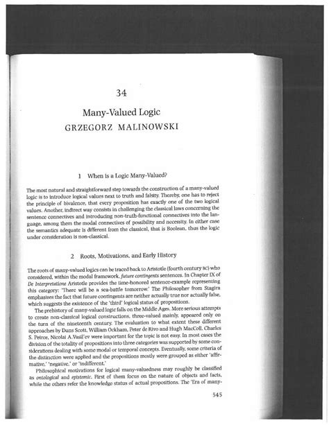 Pdf Many Valued Logic Grzegorz Malinowski 1 When Is A Logic Many Valued The Most Natural And