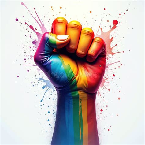 Rainbow Colored Fist Raised Up In Protest Symbol Of Lgbt Pride