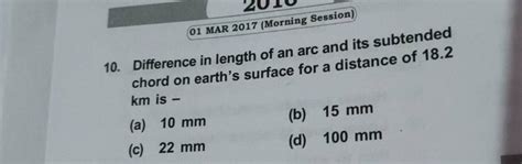 Difference In Length Of An Arc And Its Subtended Chord On Earth S Surface