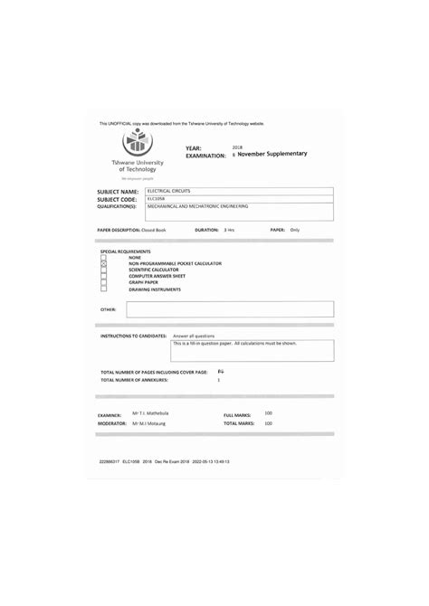 Solution Elc105b Tshwane University Of Technology 2022 Notes For