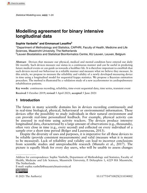 Pdf Modelling Agreement For Binary Intensive Longitudinal Data