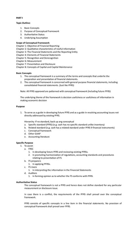 Conceptual Framework Summary Part I Topic Outline Basic Concepts Purpose Of Conceptual