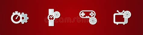 Set Time Management Setting Wrist Watch Gamepad And Tv Icon Vector Stock Vector
