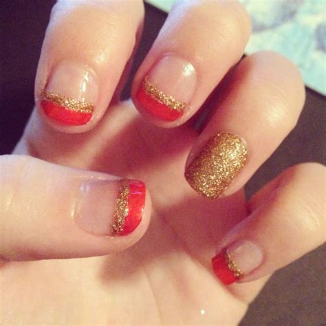 Red And Gold French Manicure Nails French Manicure French