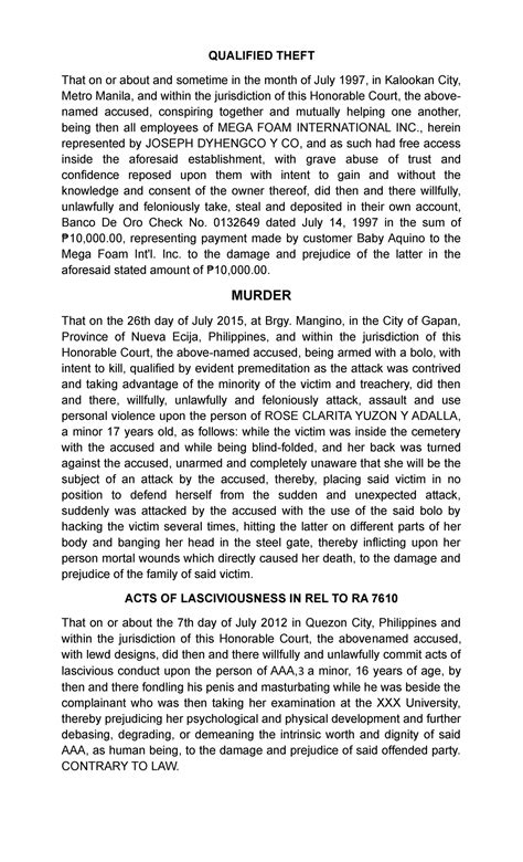 Qualified Theft Notes Qualified Theft That On Or About And Sometime