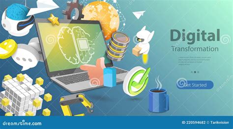 3d Isometric Flat Vector Conceptual Illustration Of Digital Transformation Of Business Stock