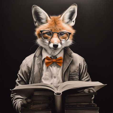 Premium Photo A Fox With Glasses Reading A Book Titled Fox