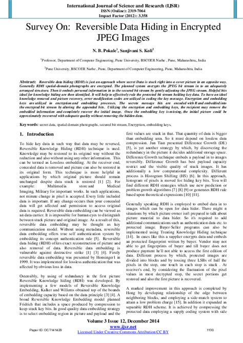 Pdf Survey On Reversible Data Hiding In Encrypted Jpeg Images