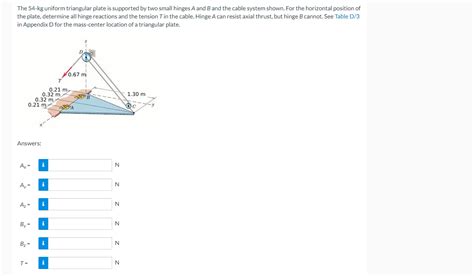Solved The 54 Kg Uniform Triangular Plate Is Supported By