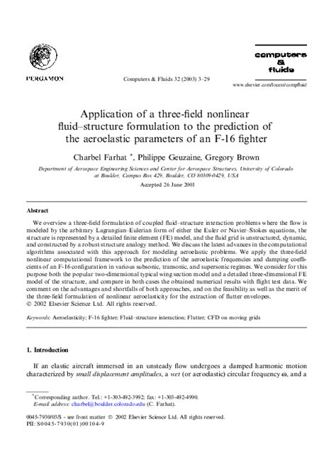 Pdf Application Of A Three Field Nonlinear Fluid Structure Formulation To The Prediction Of